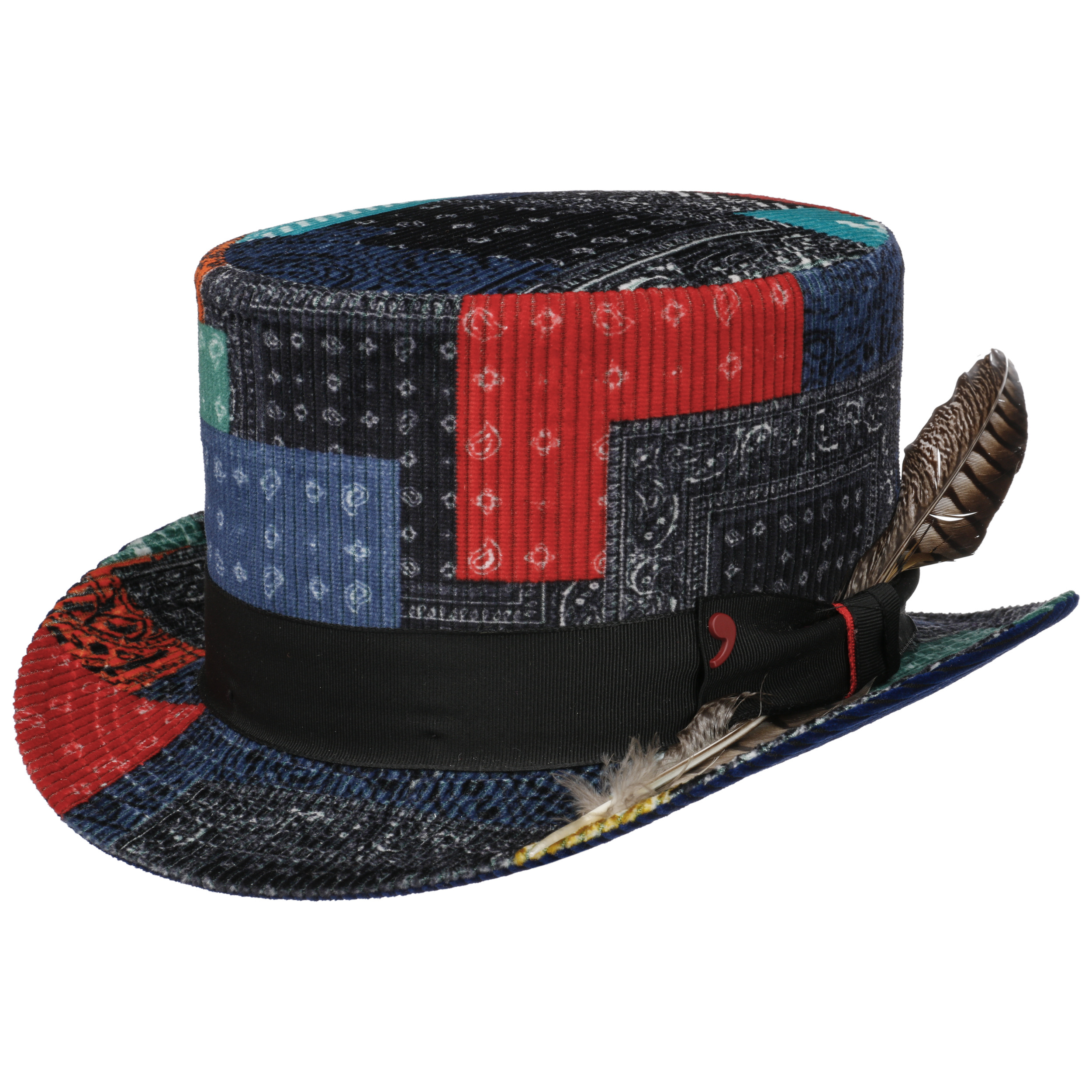 Patchwork Hoge Hoed met Pluim by Alfonso D’Este - € 199,00